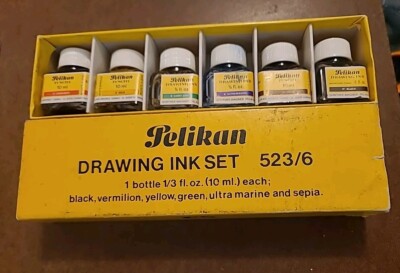 Vintage Pelikan Drawing Ink Set 523/6 No 9063 Koh-I-Noor Carton Made in ...