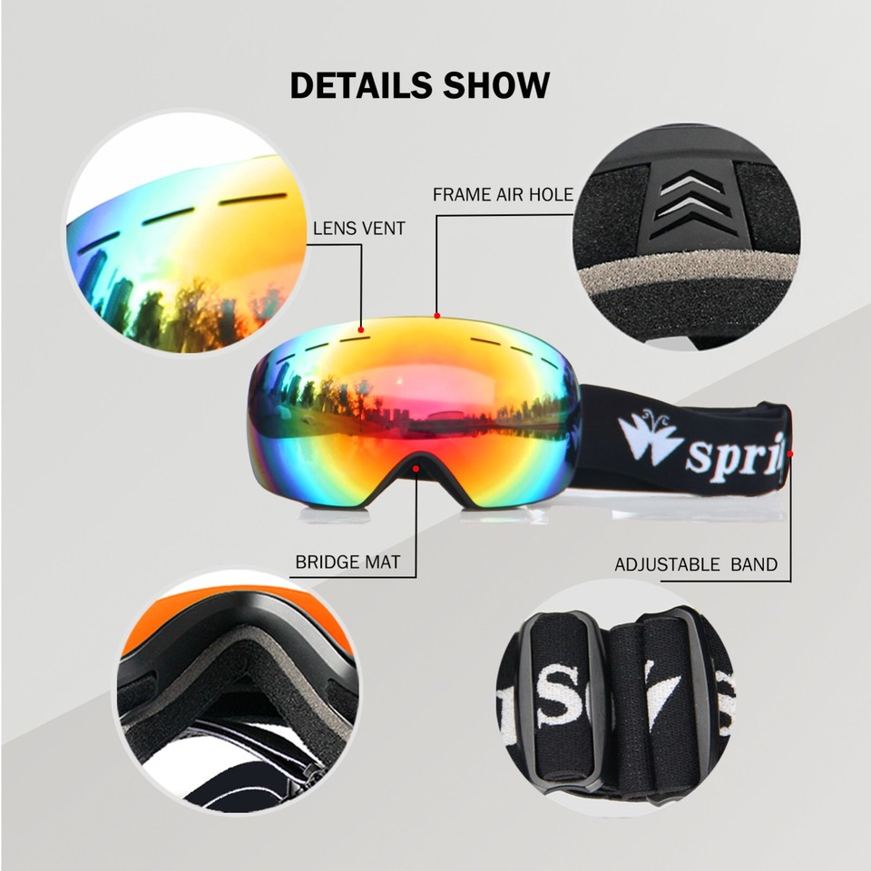 SPRINSOO Ski Goggles Large Spherical Snowboard Goggles 100% UV400 ...