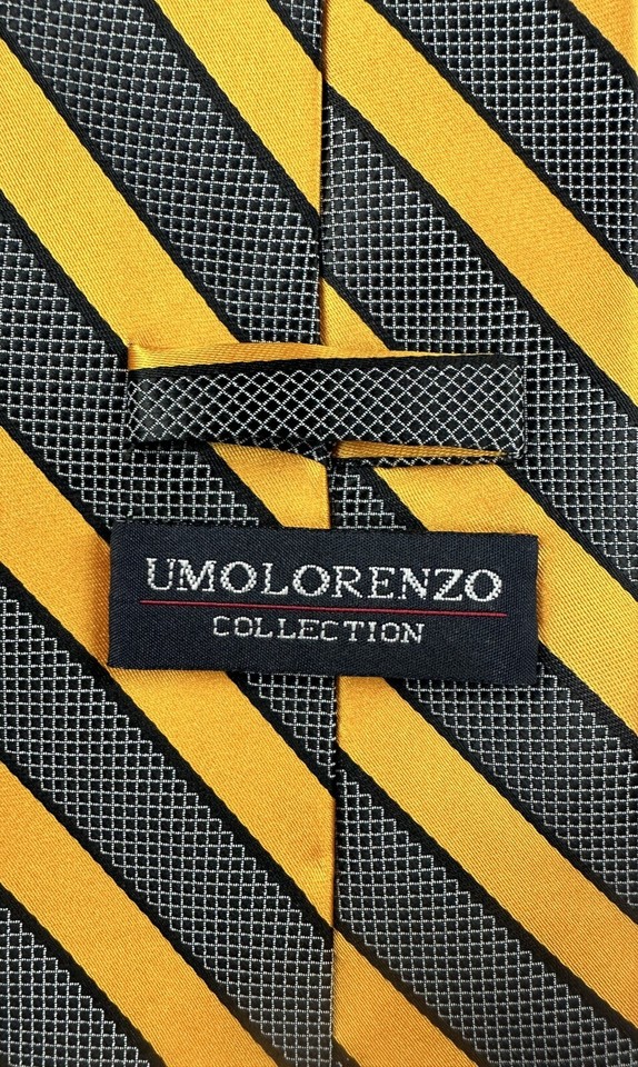 Umo Lorenzo Italian Designer Tie 57”x3.75” Gold Black Stripes Heavy ...