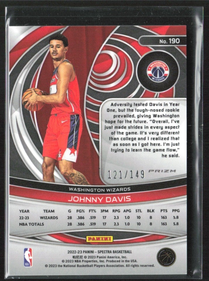 Johnny Davis 2022-23 Panini Spectra Celestial RC /149 #190 Washington ...