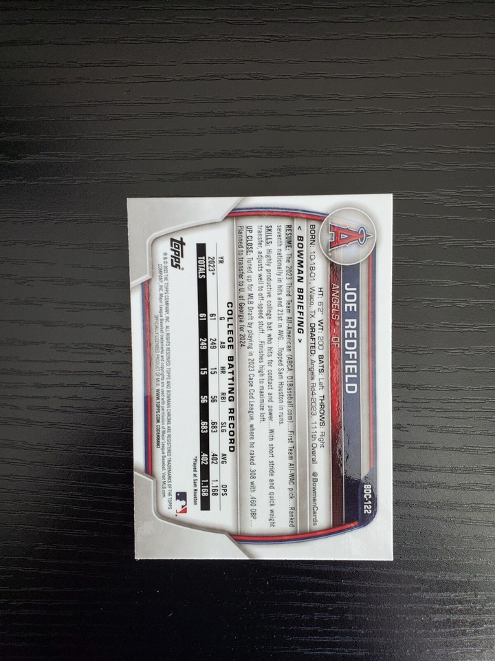 Joe Redfield - 2023 Bowman Draft Chrome Prospect 1st Bowman Base BDC ...