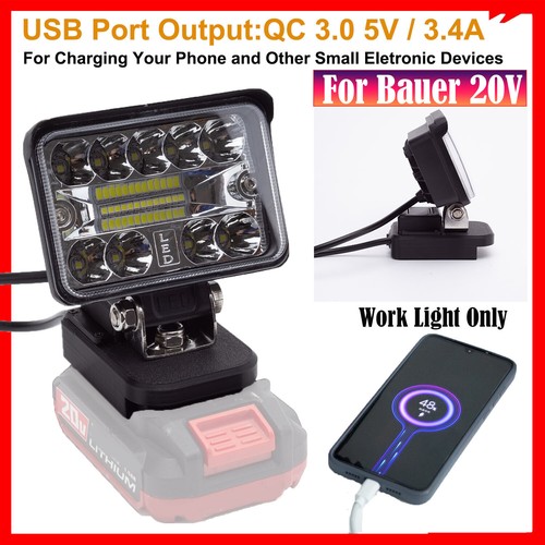 Outdoor LED Work Light for Bauer 20V Lithium Battery with USB Portable ...