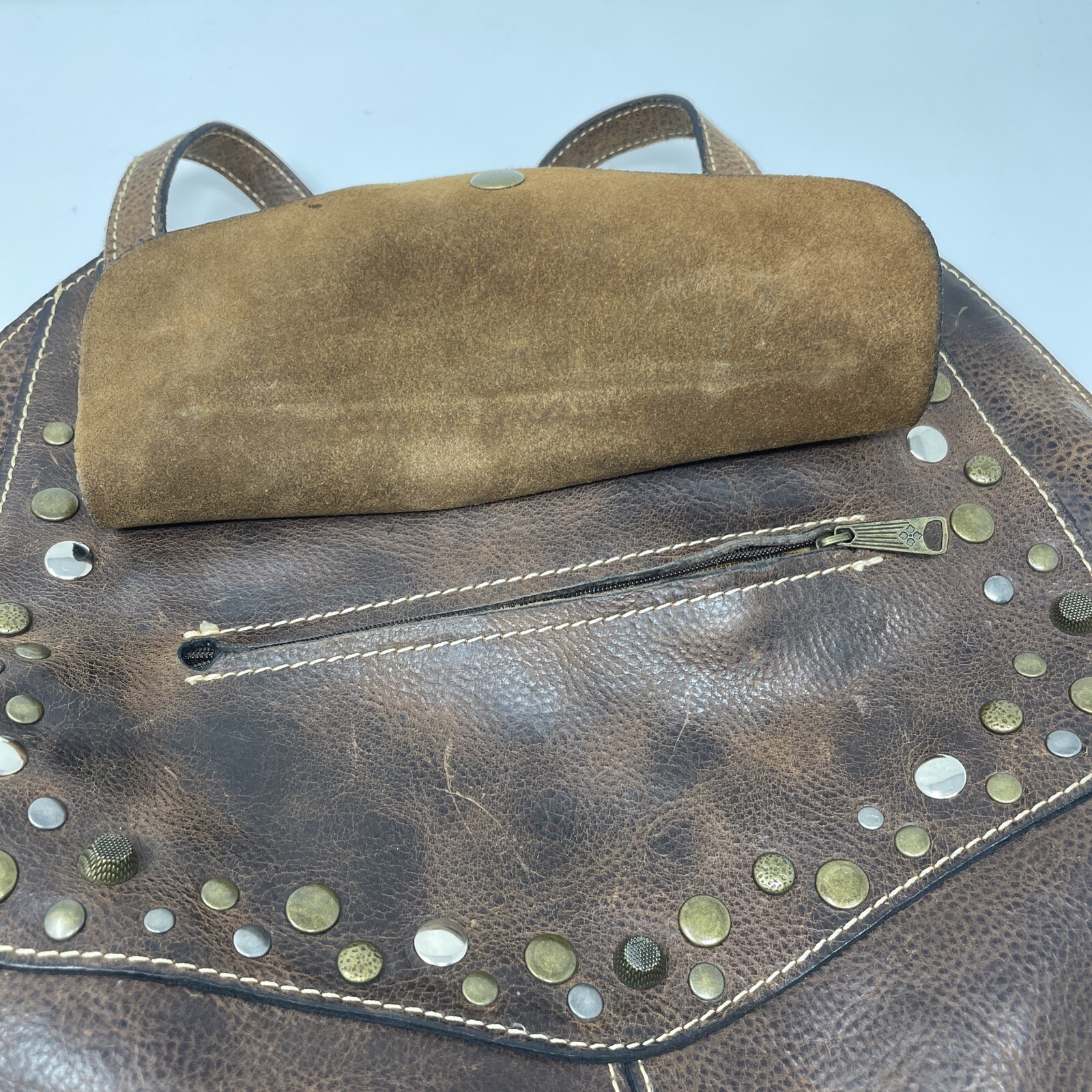 PATRICIA NASH Brown Leather ERGO SHOULDER BAG Distressed Studded ...