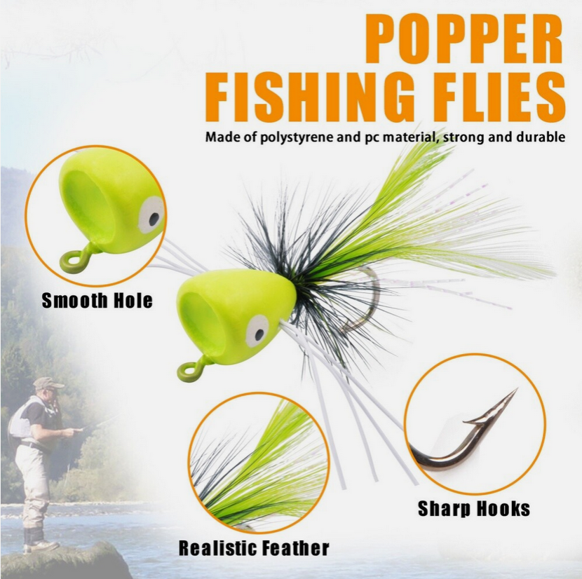 10 Pcs Fly Fishing Poppers Fishing Lures for Fly Fishing Bass Panfish ...