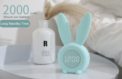 Cute Rabbit Night Light Bunny Ears LED Alarm Clock Timer USB Adjustable ...