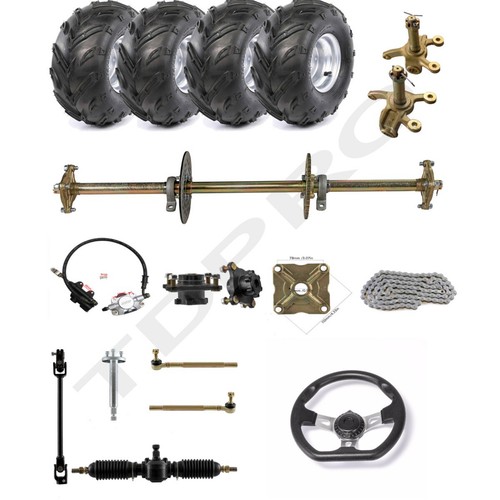 810mm Go Kart Rear Axle Kit , 7" Wheels, Front Steering ATV Quad Trike ...