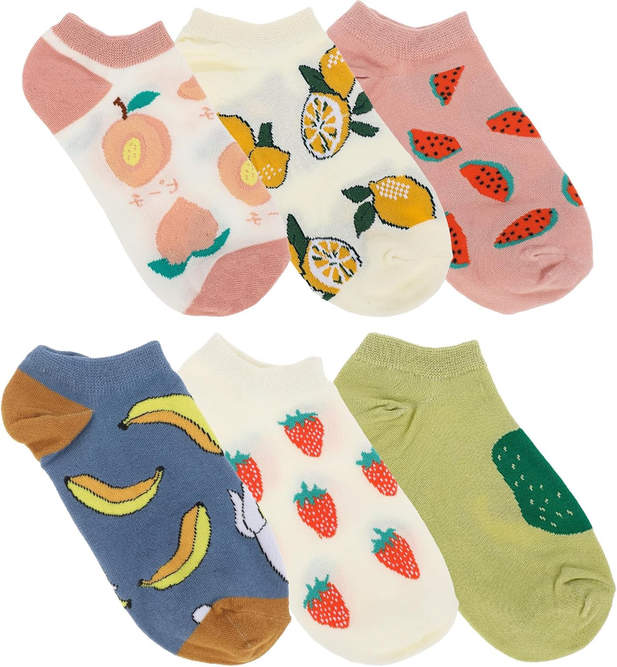 6Pcs Cute Ankle Socks for Women - Aesthetic Fruit Funny Low Cut No Show ...