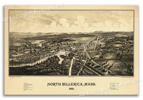 North Billerica Massachusetts 1887 Historic Panoramic Town Map - 20x30 ...