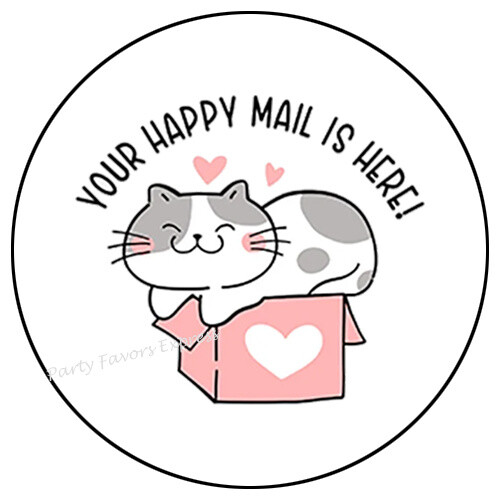 YOUR HAPPY MAIL IS HERE CAT ENVELOPE SEALS LABELS STICKERS PARTY FAVORS ...