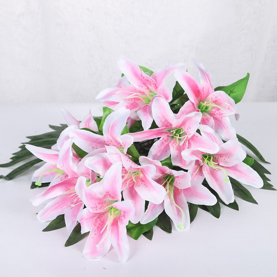 10 Heads Artificial Fake Lily Silk Flowers Bunch Home Wedding Garden ...