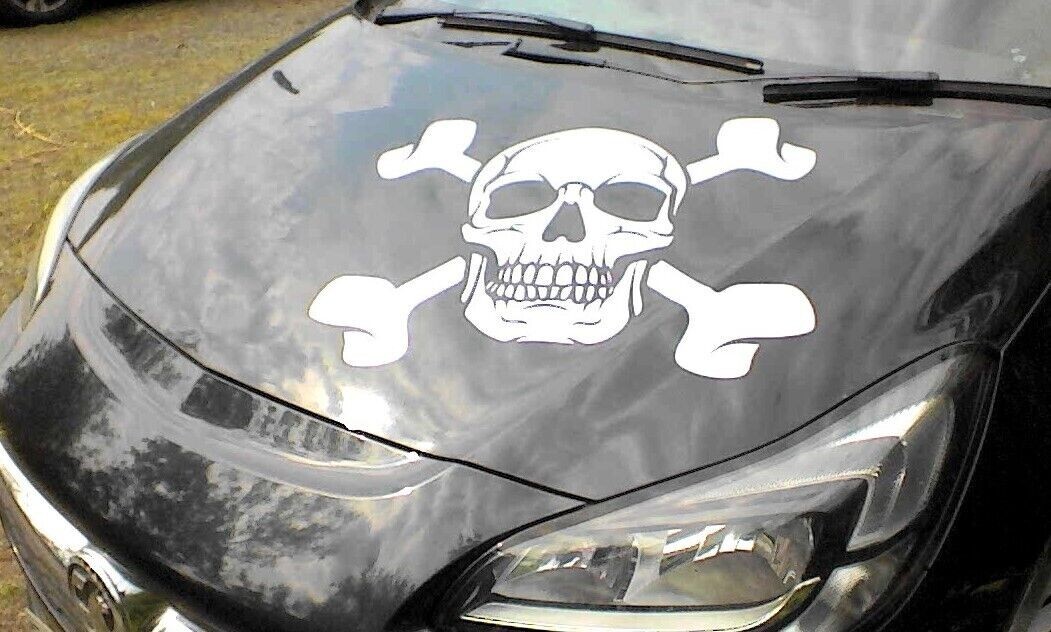 LARGE 23" skull bones vinyl car bonnet side sticker van graphic decal ...