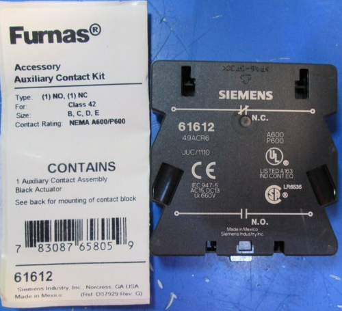 Furnas Accessory Auxiliary Contact Kit 61612 - 1 NO 1 NC 783087658059| eBay