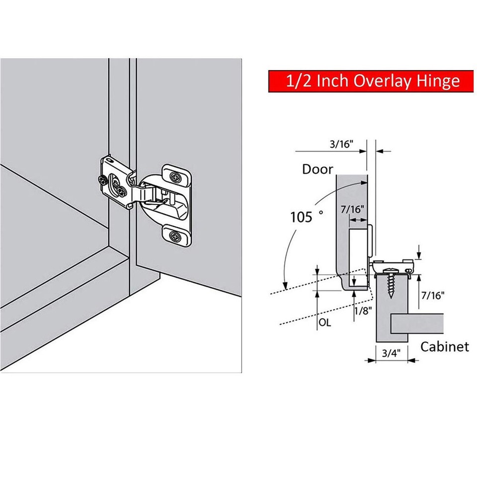 1/2" Overlay Soft Close Face Frame 105° Compact Cabinet Hinge Handware ...