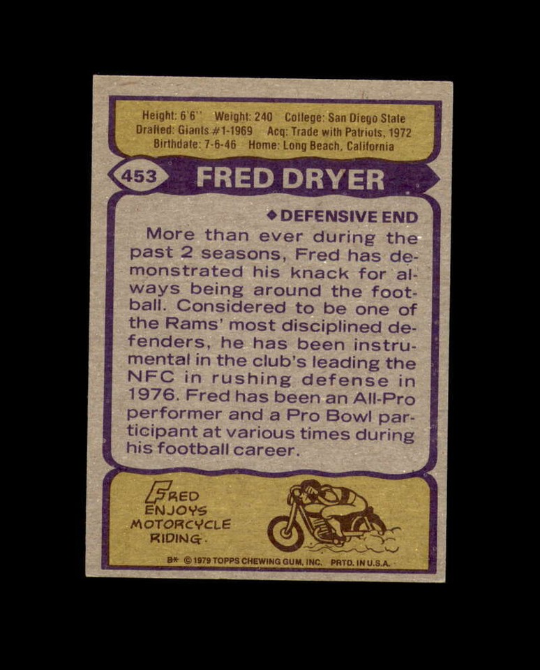 Fred Dryer Signed 1979 Topps Los Angeles Rams Autograph | eBay