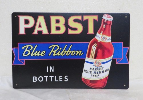 Pabst Blue Ribbon PBR Beer in Bottles Metal Advertising Wall Door Bar ...