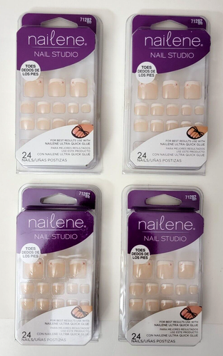 4 pk NAILENE Nail Studio 24 TOES NAILS per pack FRENCH TIP PEDICURE NO ...