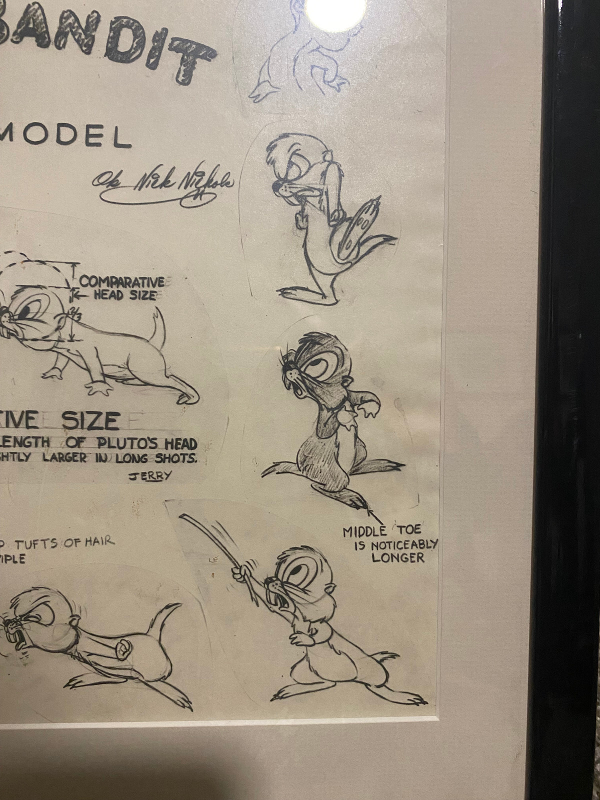 Disney Pluto Bone Bandit 1948 Cartoon Animation Model Sheet Framed and ...