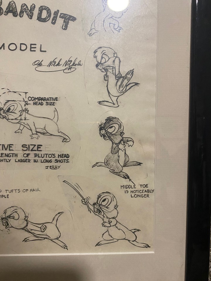 Disney Pluto Bone Bandit 1948 Cartoon Animation Model Sheet Framed and ...