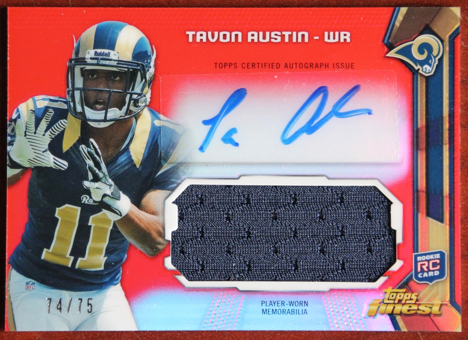 2013 TOPPS FINEST RED REFRACTOR TAVON AUSTIN AUTO JERSEY #/75 COWBOYS ...