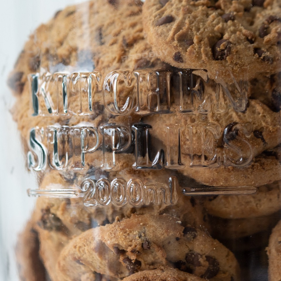 Glass 2 Litre Kitchen Food Storage Jar Biscuit Container Canister w ...