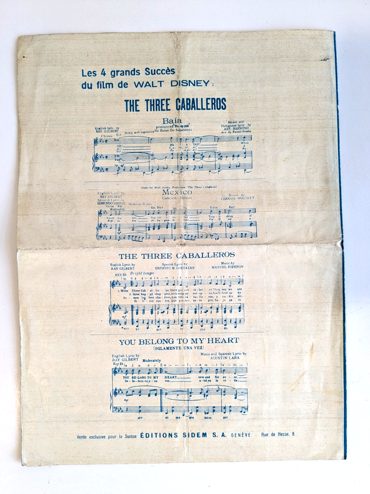 Hello Baby Mademoiselle WW2 French Sheet music DISNEY THREE CABALLEROS ...