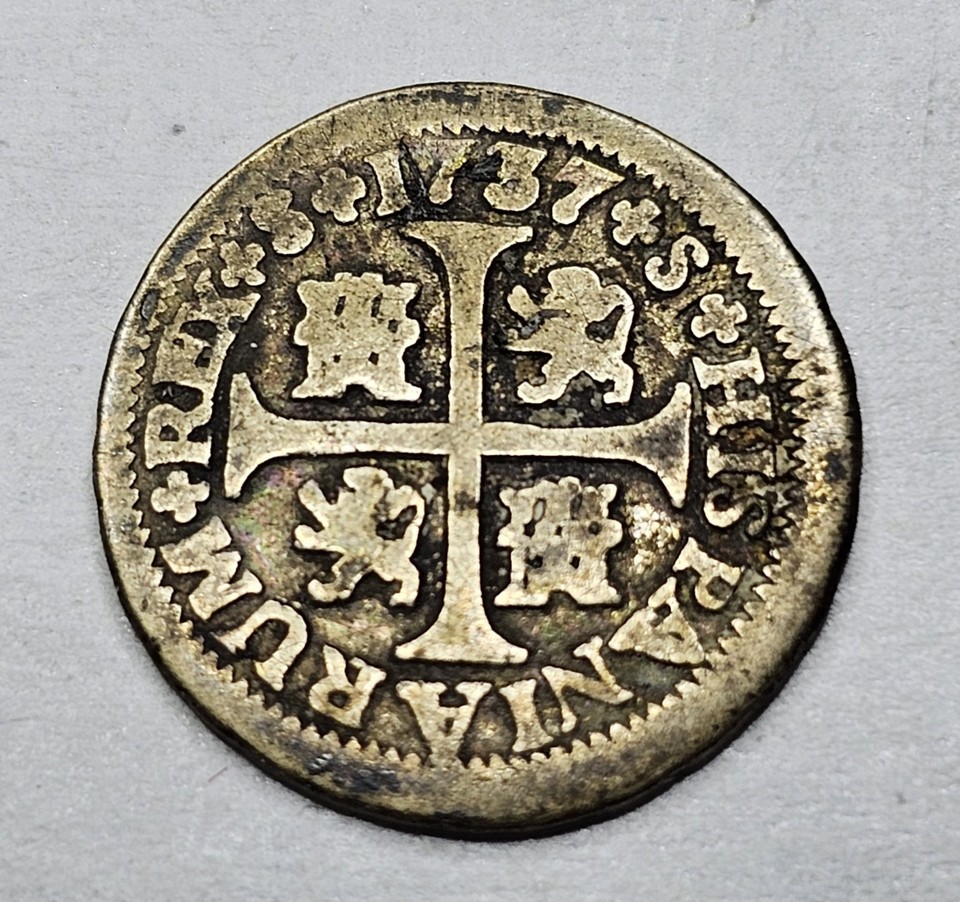 1737 1/2 Reale Spanish Colonial Silver Old Coin Seville Mint Pirate Era ...