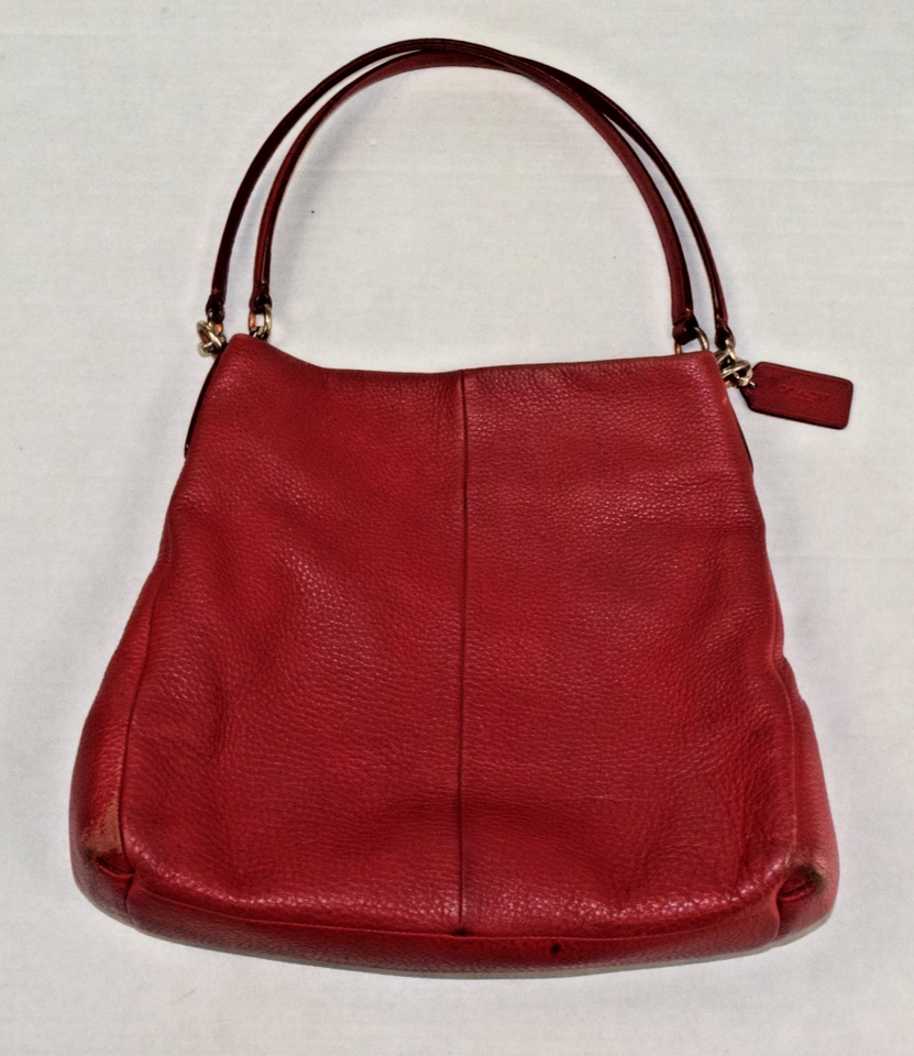 Coach Madison Phoebe Leather Shoulder Bag Red Pebbled 3 Compartment ...