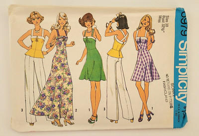 VTG 70s Simplicity Sewing Pattern 6979 Misses Halter Dress & Top Size ...