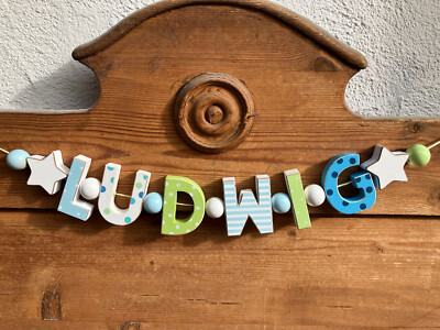 "LUDWIG" NAMENSKETTE KINDERZIMMER DEKO BABY HOLZBUCHSTABEN TAUFE NAME ...