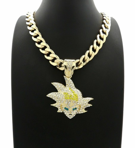 ICED HIP HOP SON GOKU PENDANT & 11mm 20" CUBAN CHOKER CHAIN BLING ...
