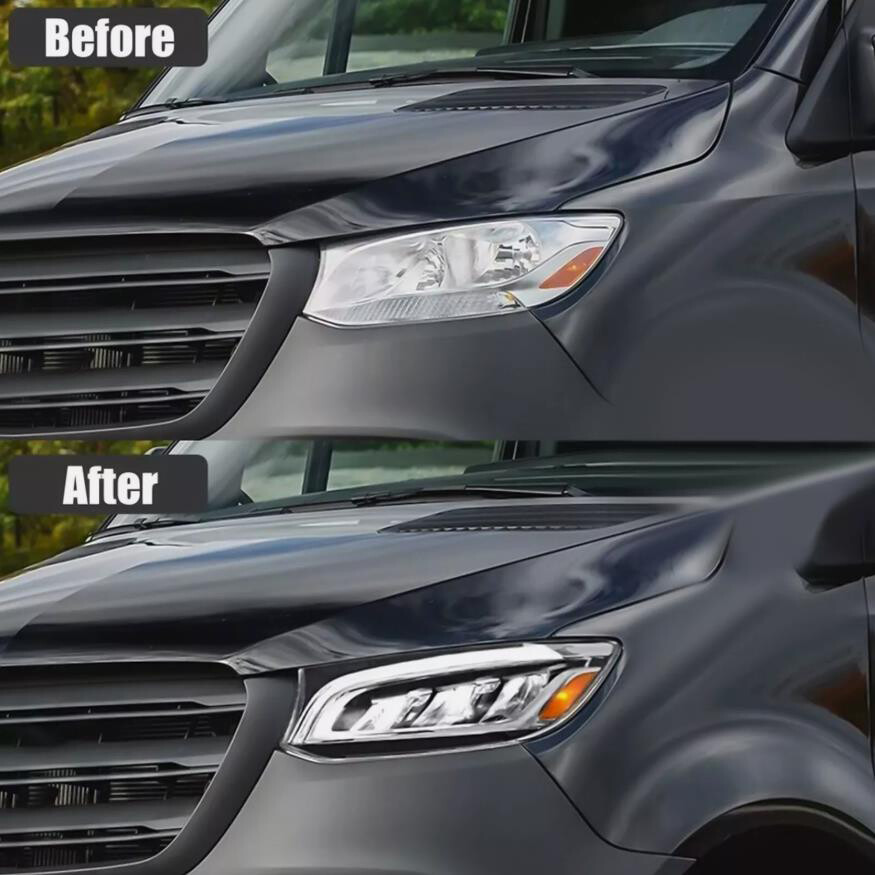 For 2019-2022 Mercedes-Benz Sprinter Pair of Halogen To LED Headlight ...