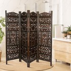 4 Panel Hand Carved Indian Screen Wooden Leaves Design Screen Room ...