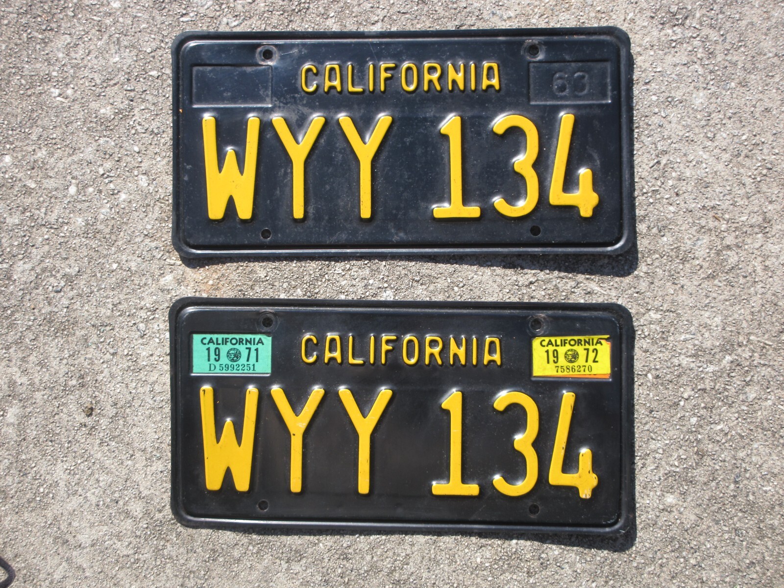 1972 Black Yellow California License Plate Pair WYY 134 Chevy Ford ...