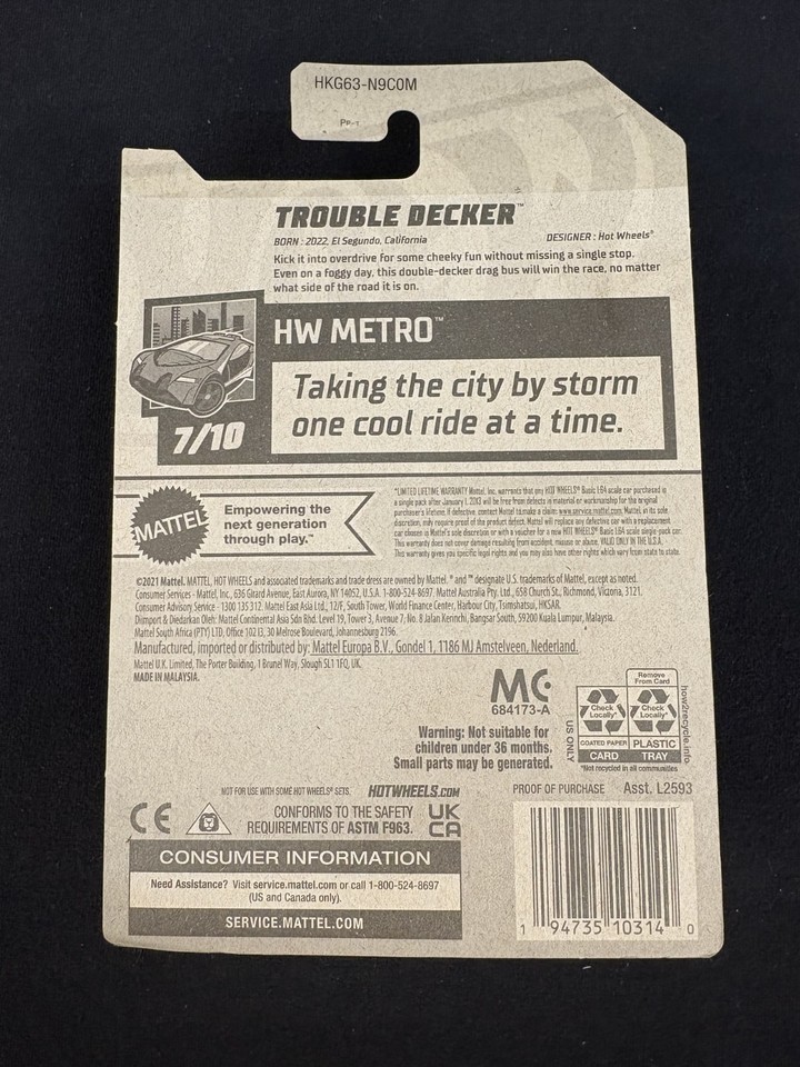 NEW HOT WHEELS 2022 TROUBLE DECKER 202/250 HW METRO 7/10 RED BUS BOX ...