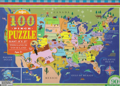 eeboo United States 100 pc Map Puzzle, NEW Age 5 up, Teacher, State ...