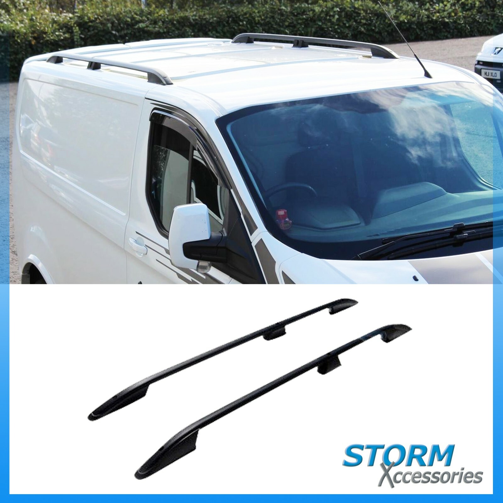LWB BLACK ALUMINIUM ROOF BARS - ROOF RAILS - PAIR FOR FORD TRANSIT ...