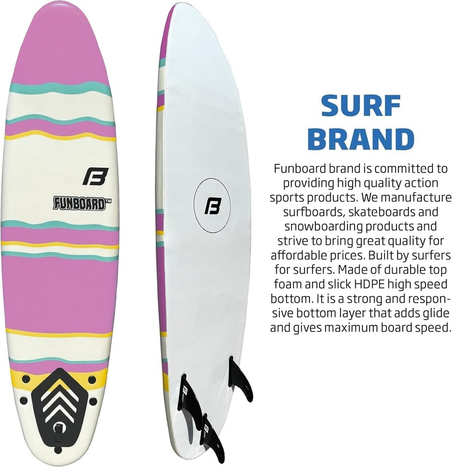 6’ FUNBOARD Surfboard Softboard Foam | eBay