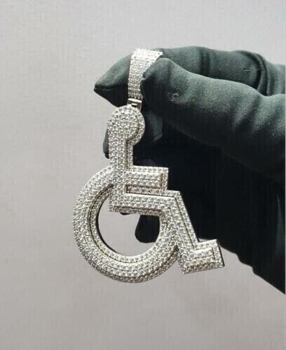 Handicap Sign Pendant 14K White Gold Plated Silver 3Ct Round Lab ...
