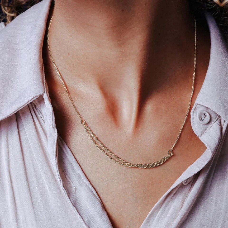 Sterling Silver Double Strand 2 mm Rope Chain Center Curb Link Chain ...