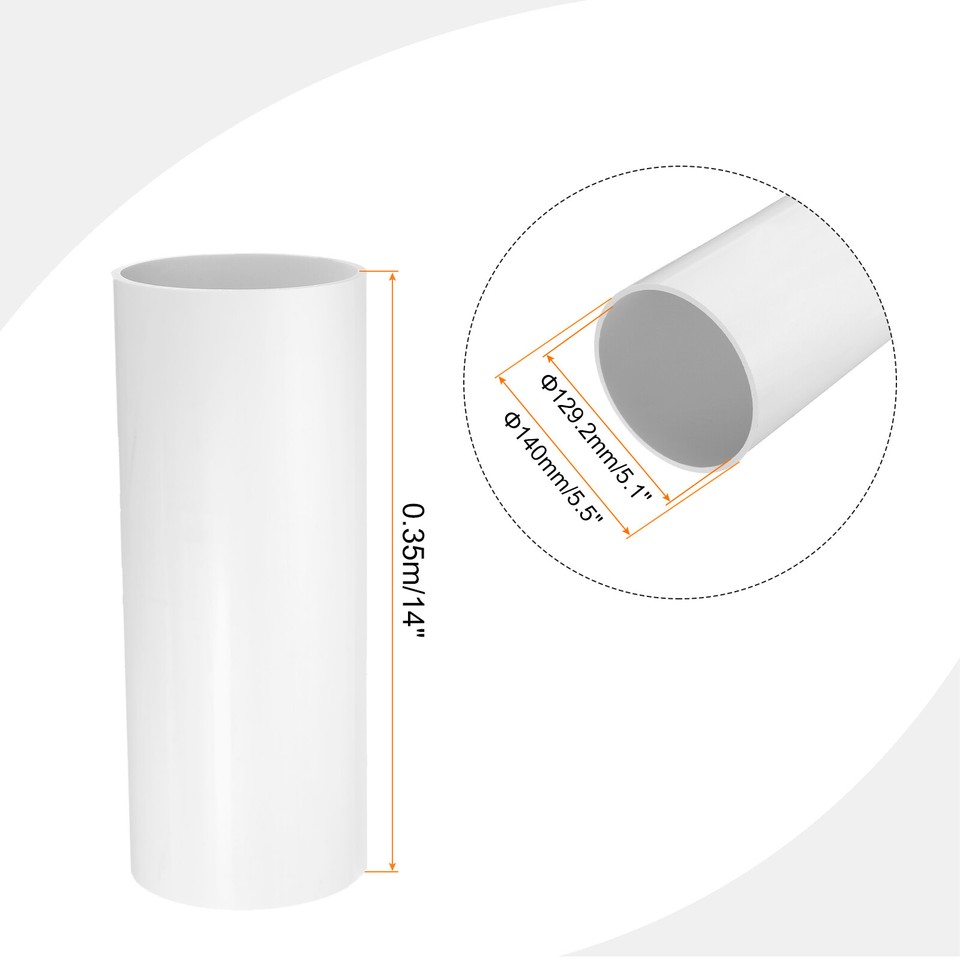 PVC Rigid Round Pipe 129.2mm ID 140mm OD 35cm/14" Length White High ...