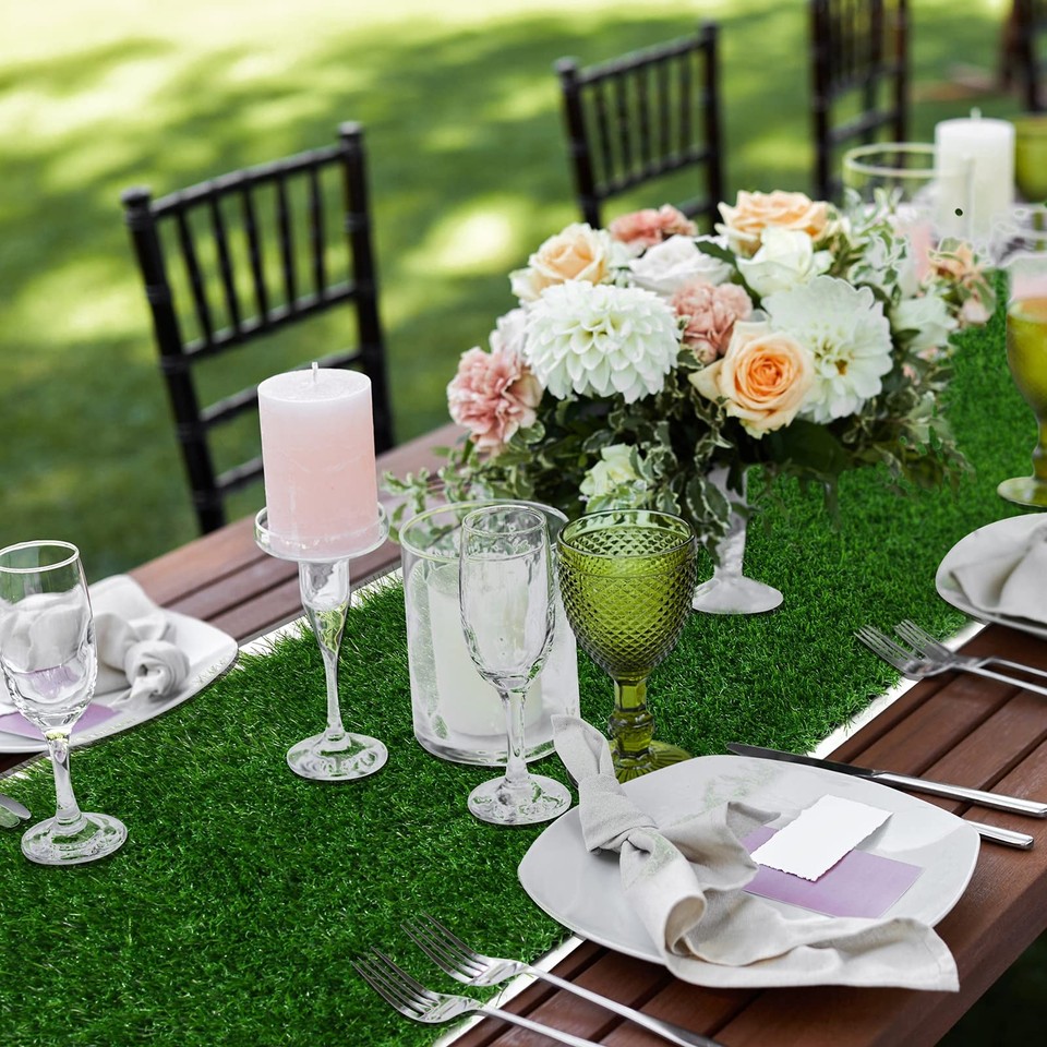 Green Grass Table Runner 12 x 132 Inch Green Artificial Tabletop Decor ...