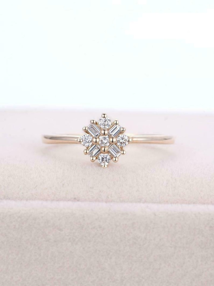 Cluster Snowflake Engagement Ring 1.5ct Round Cut Moissanite Rose Gold ...