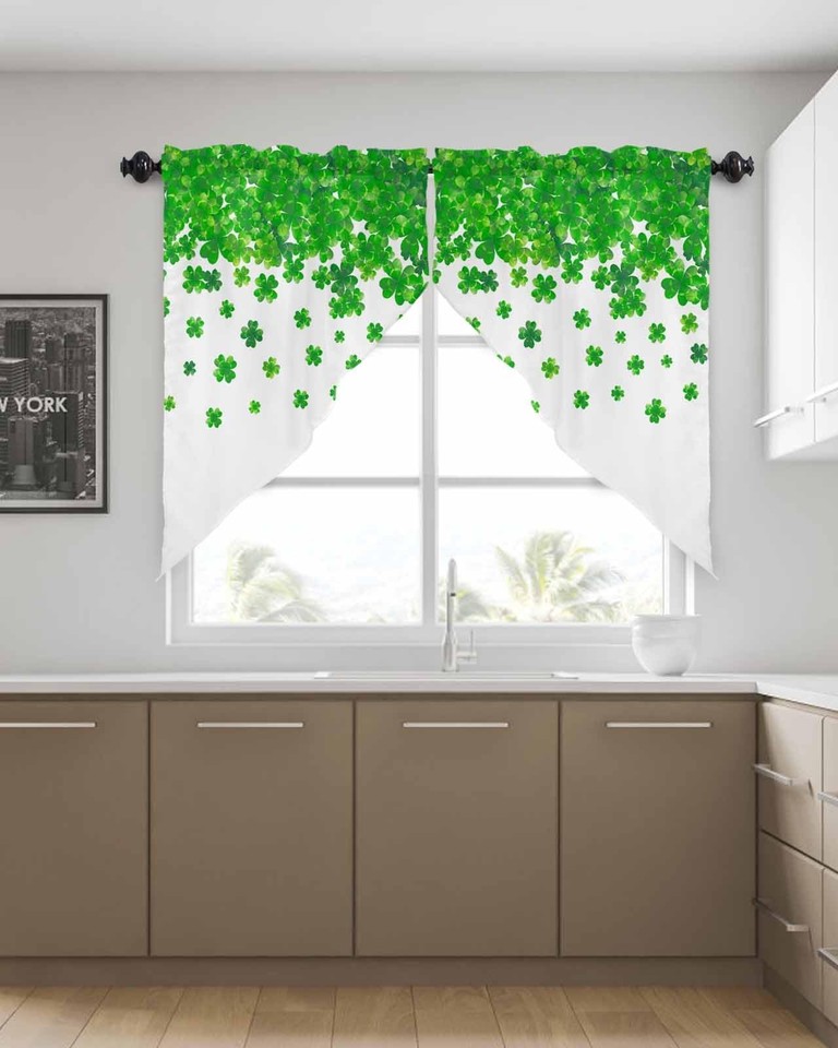 St. Patrick's Day Kitchen Curtains Lucky Shamrock Clover Window Valance ...