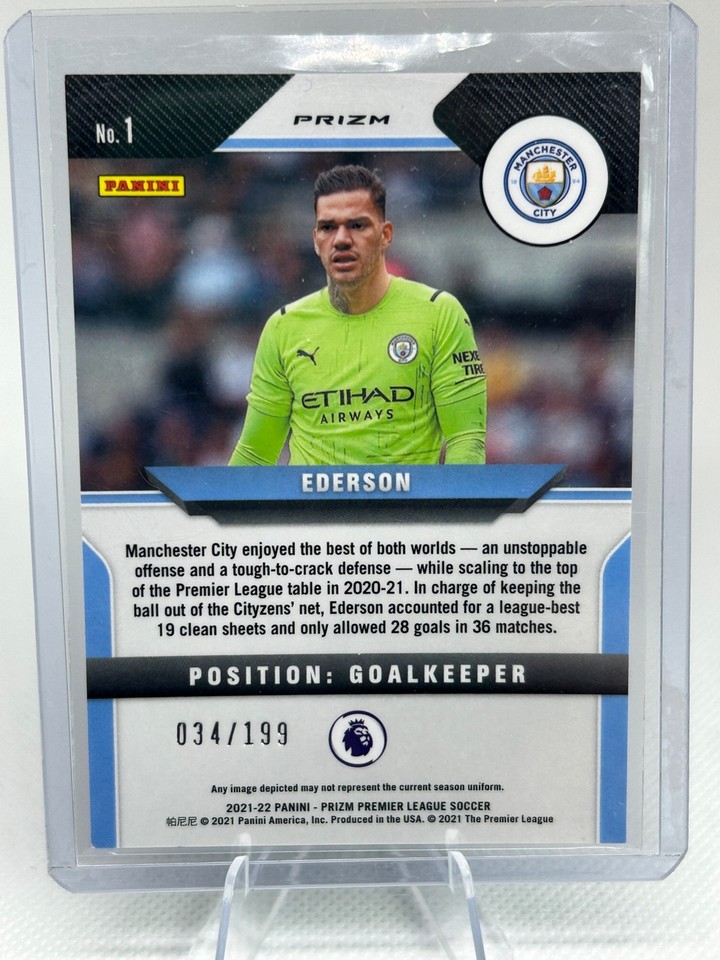 2021-22 Panini Prizm Ederson Blue Pulsar Prizm SP 034/199 #1 Man City ...