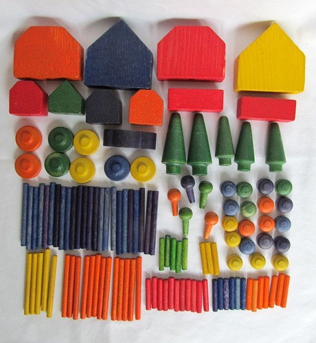 122 Vintage Peg Board City Town Building Blocks Solid Colors Painted ...