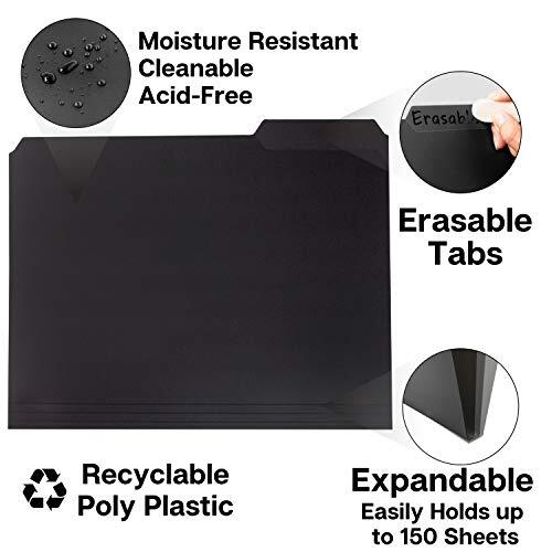 Plastic Black File Folders - 6 Pack Sturdy 1/3 Tab Black File Folders ...