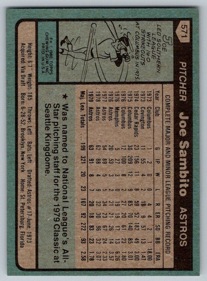 1980 TOPPS BASEBALL CARD JOE SAMBITO | eBay