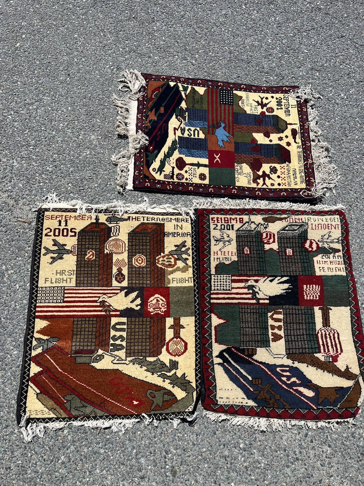 11 sep. 2001 Newyork afghan warrug carpet WTC war krieg Teppich 3 Piece ...