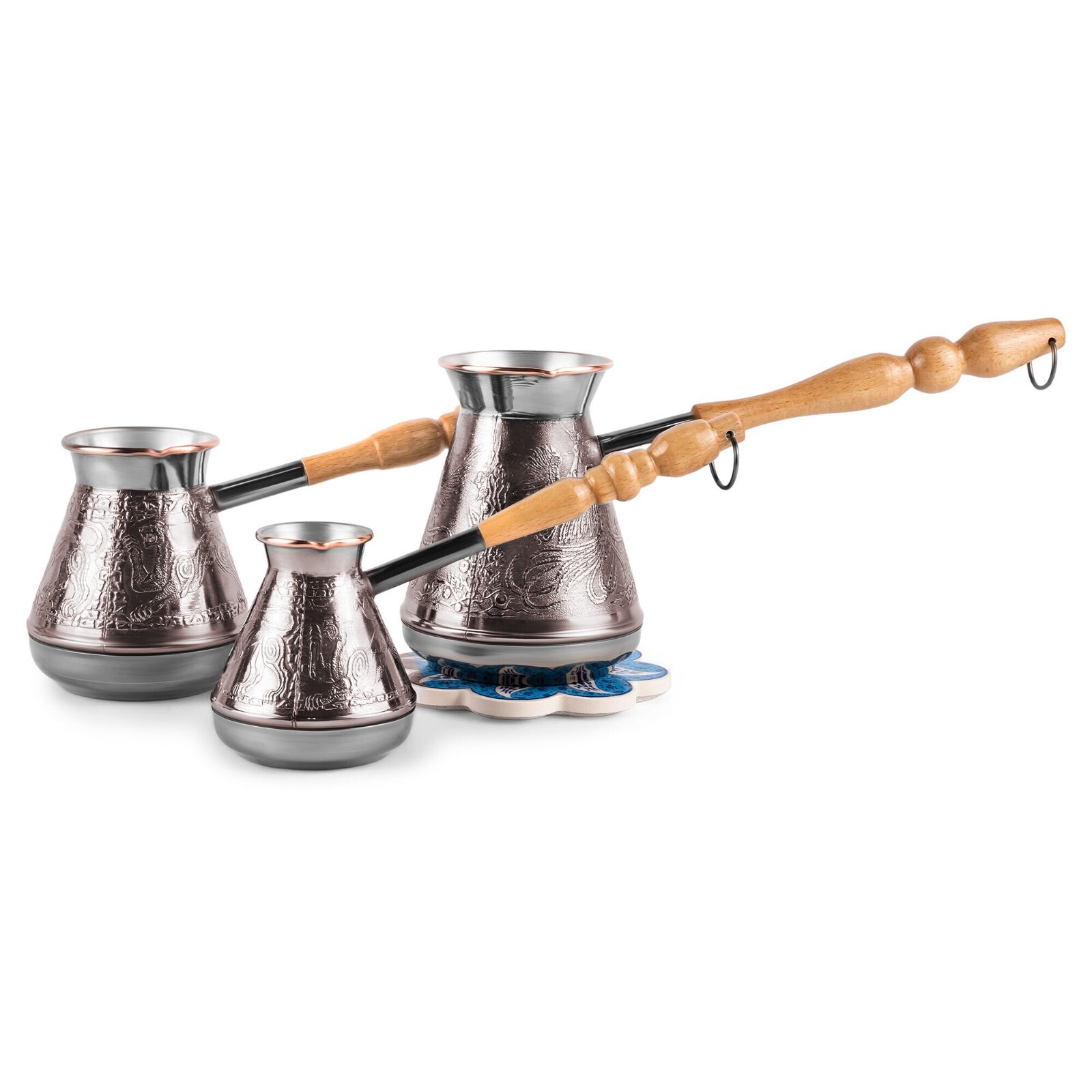 SET OF 3 Copper Cezve Turkish Armenian Coffee Pot Turka Ibrik Coffee ...