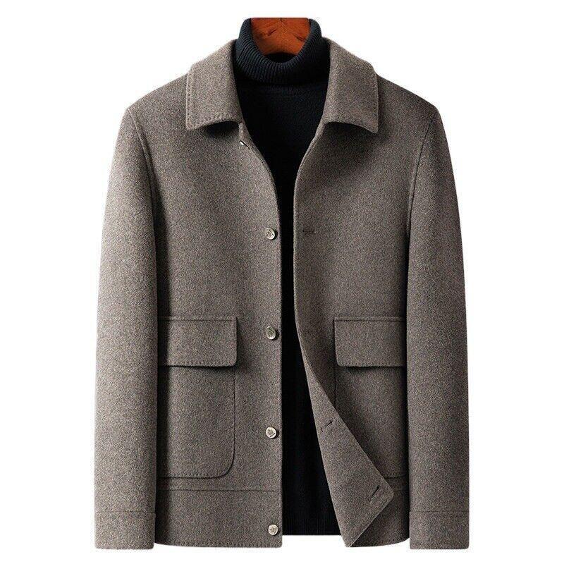 Mens Double-sided Wool Single Breasted Jacket Winter Cashmere Coat ...